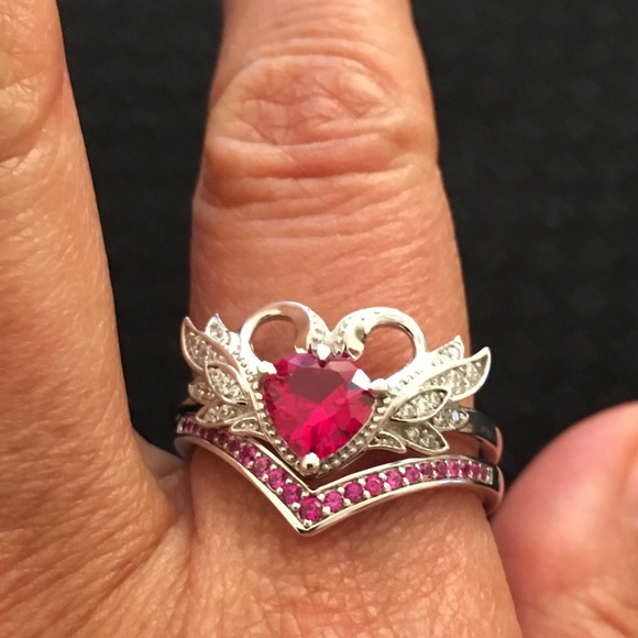Van Caro | Jewelry | Sterling Silver Ruby Swan Wedding Set | Poshmark